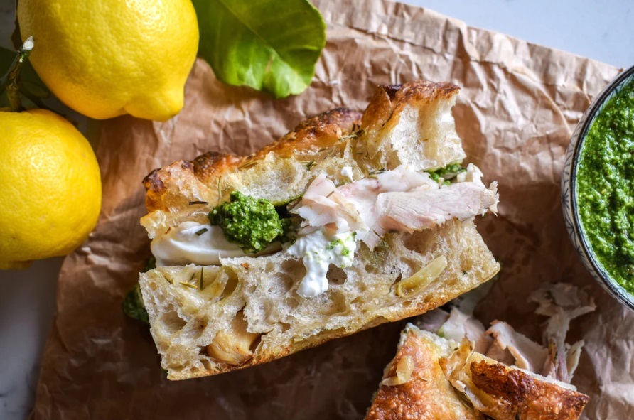 ROASTED GARLIC, BURRATA, PORKETTA & ROCKET PESTO SANDWICH - Produced in ...